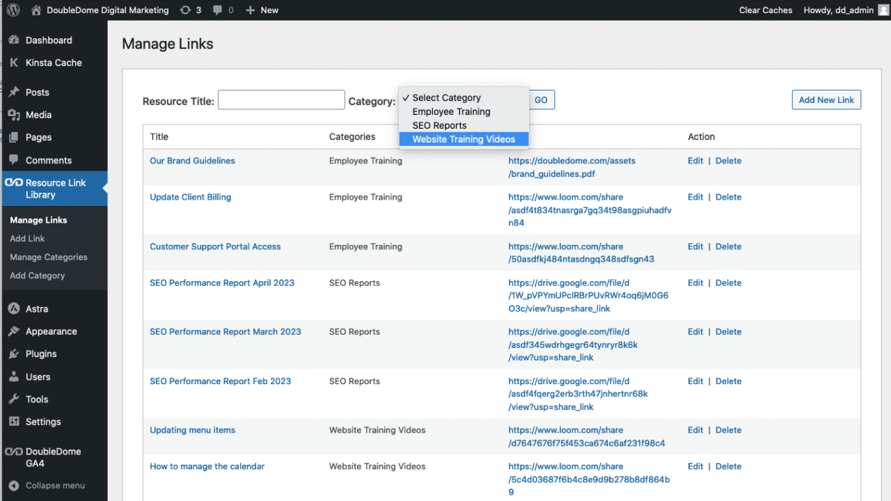 Resource Link Library WordPress Plugin by DoubleDome